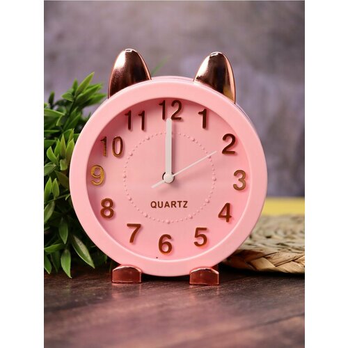 Часы настольные с будильником Golden awakening Kitty pink