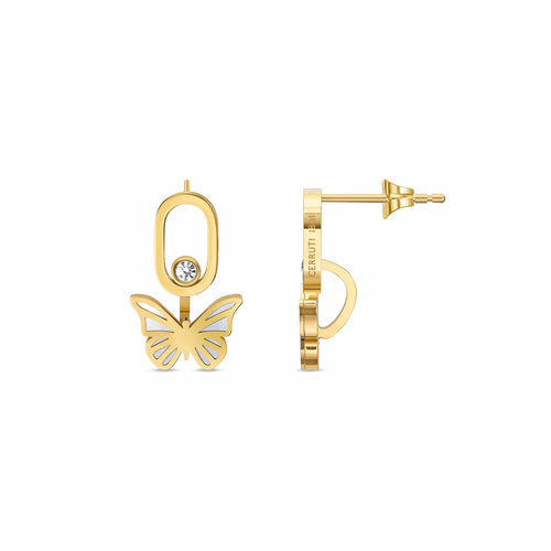 Серьги двусторонние Cerruti 1881 CRR Butterfly, перламутр, кристалл, золотой