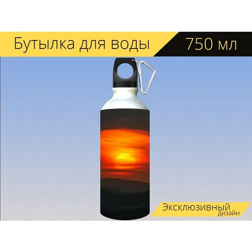 Бутылка фляга для воды "Солнце, восход солнца, заход солнца" 750 мл. с карабином и принтом