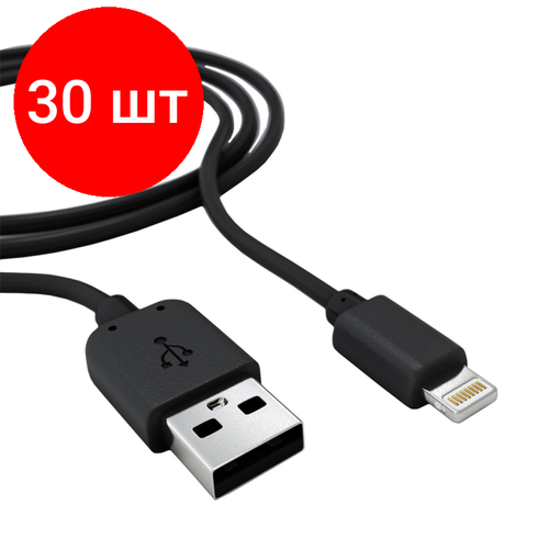 Комплект 30 штук, Кабель USB 2.0 - Lightning, М/М, 2 м, Red Line, чер, УТ000009514