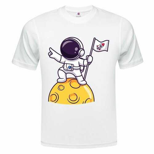 Футболка  Детская футболка ONEQ 140 (10-11) размер с принтом Космонавт, белая, размер 10-11, белый