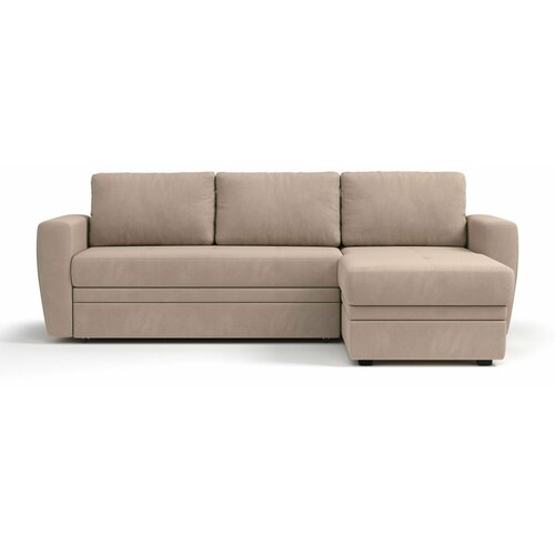 Угловой диван-кровать PUSHE раскладной Лакки, универсальный угол, велюр, бежевый Balance 130