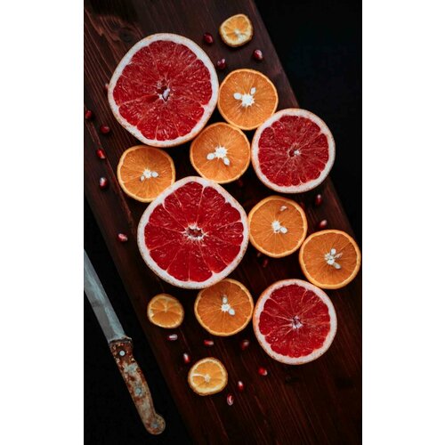 Картина на холсте 60x110 LinxOne "Грейпфрут, апельсин, гранат, фрукты" интерьерная для дома / на стену / на кухню / с подрамником