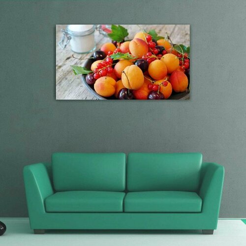 Картина на холсте 60x110 LinxOne "Смородина Абрикосы Еда Ягоды" интерьерная для дома / на стену / на кухню / с подрамником