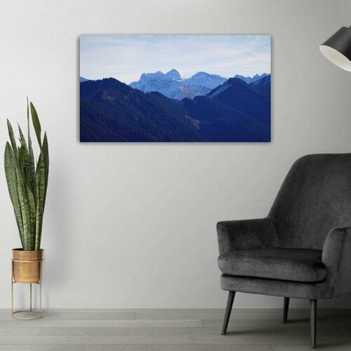 Картина на холсте 60x110 LinxOne "Горы снег лес" интерьерная для дома / на стену / на кухню / с подрамником