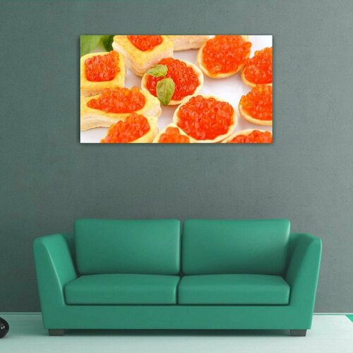 Картина на холсте 60x110 LinxOne "Тарталетки красная икра бутерброды" интерьерная для дома / на стену / на кухню / с подрамником