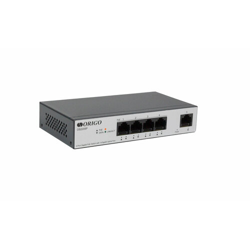 Неуправляемый PoE-коммутатор ORIGO OS2205P/60W, 4x1000Base-T PoE+, 1x1000Base-T, PoE-бюджет 60 Вт