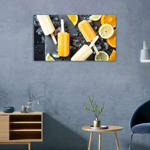 Картина на холсте 60x110 LinxOne "Льда Апельсин сладкая Лимоны" интерьерная для дома / на стену / на кухню / с подрамником