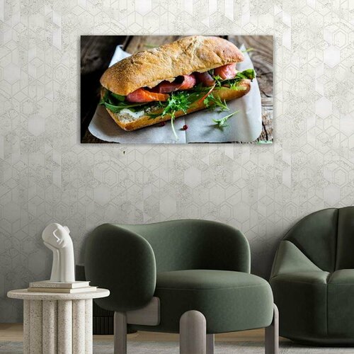 Картина на холсте 60x110 LinxOne "Рыба бутерброд хлеб" интерьерная для дома / на стену / на кухню / с подрамником