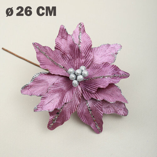 Цветок искусственный декоративный новогодний, d 26 см, цвет фиолетовый