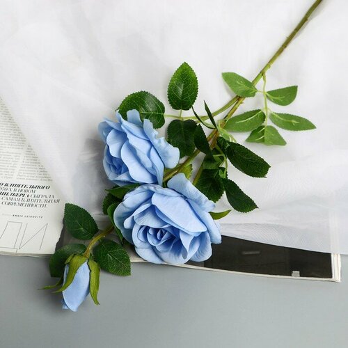 Цветы искусственные "Роза плетистая" d-10 см 67 см, голубой (комплект из 4 шт)