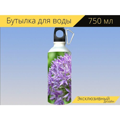 Бутылка фляга для воды "Цветок, цветы, блум" 750 мл. с карабином и принтом