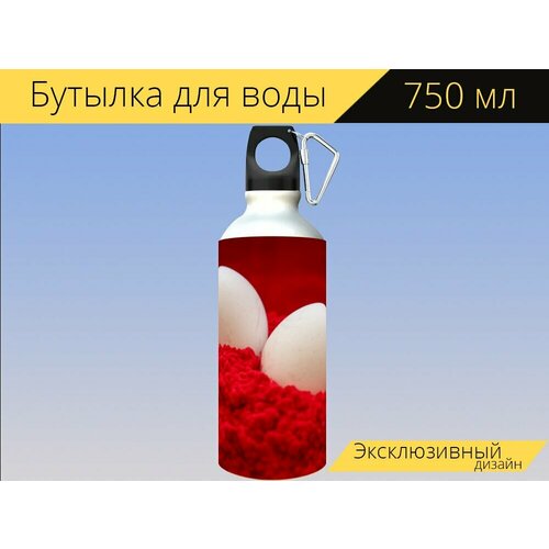 Бутылка фляга для воды "Яйцо, красный фон, красный" 750 мл. с карабином и принтом