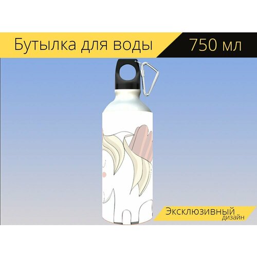 Бутылка фляга для воды "Единорог, животные, лошадь" 750 мл. с карабином и принтом