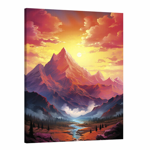 Интерьерная картина 50х70 "Горы и рассвет: начало нового дня"