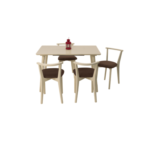 Стол ZiP-mebel Монте 120 со стульями Франк Слоновая Кость/Велюр Коричневый