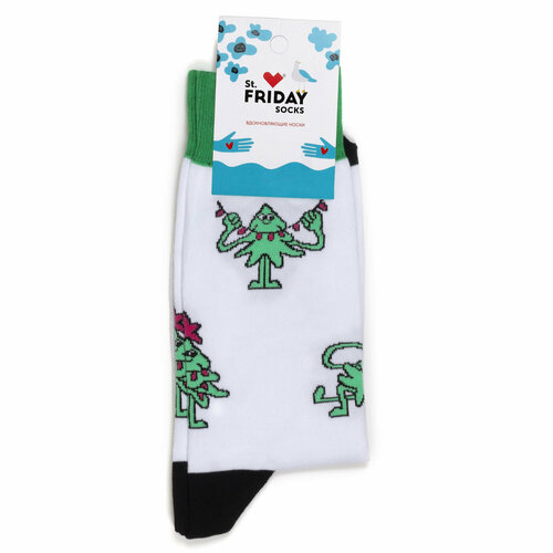 Носки St. Friday Новогодние носки, размер 34-37, черный, зеленый, белый
