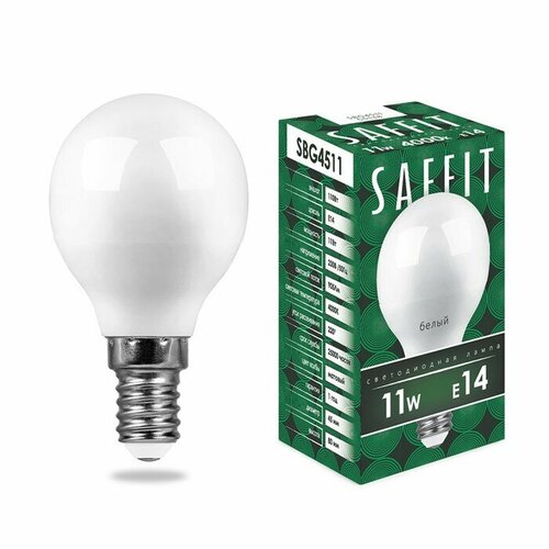 SAFFIT Лампа светодиодная, 11W 230V E14 4000K G45, SBG4511