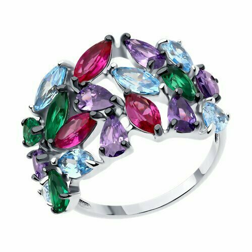 Кольцо Diamant online, серебро, 925 проба, фианит, корунд, размер 19, красный, мультиколор