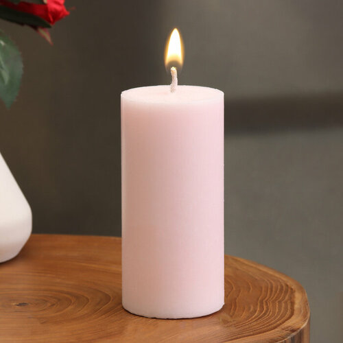 Свеча-цилиндр гладкая, 5х10 см, светло-розовая, 6 ч
