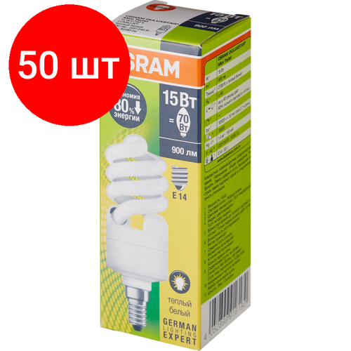 Комплект 50 штук, Лампа энергосберегающая OSRAM DST MTW 15W/827 220-240V E14 4052899916180
