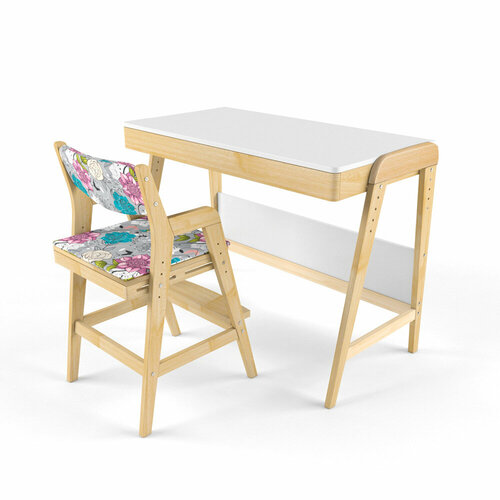 Комплект растущий стол и стул с чехлом 38 попугаев "Вуди" (Белый, Без покрытия, Мечта)