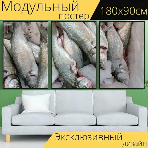 Модульный постер "Рыбы, магазин, торговец рыбой" 180 x 90 см. для интерьера