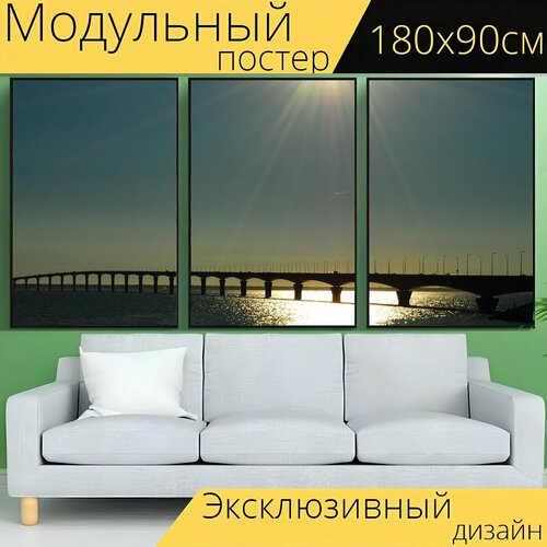 Модульный постер "Иль де ре, мост, море" 180 x 90 см. для интерьера