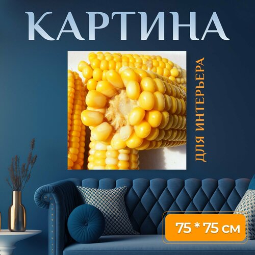 Картина на холсте "Кукуруза, еда, вареный" на подрамнике 75х75 см. для интерьера