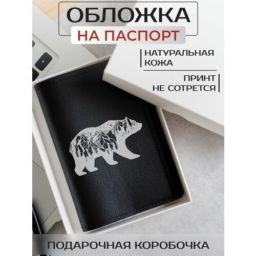 Обложка для паспорта RUSSIAN HandMade Кожаная обложка на паспорт c принтом Горы OP02228, черный