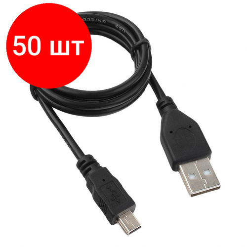 Комплект 50 штук, Кабель USB 2.0 - Mini USB, М/М, 1 м, Гарнизон, чер, GCC-USB2-AM5P-1M