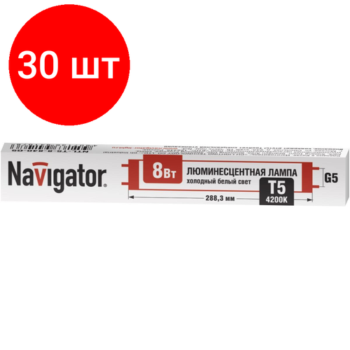 Комплект 30 штук, Лампа люминесцентная Navigator NTL-T5-08-840-G5 8Вт T5 4200К G5 94107