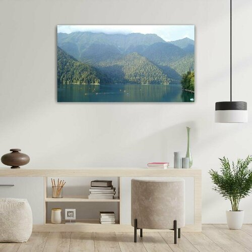 Картина на холсте 60x110 LinxOne "Горы озеро вода" интерьерная для дома / на стену / на кухню / с подрамником