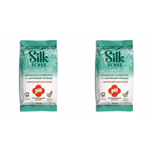 Влажные салфетки Silk, Sense для интимной гигиены, Без отдушки, 15 шт в упаковке, 2 уп