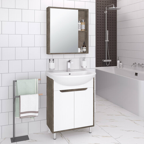 Мебель для ванной / Runo / Эко 60 / железный камень / тумба с раковиной Уют 60 / шкаф для ванной / зеркало для ванной