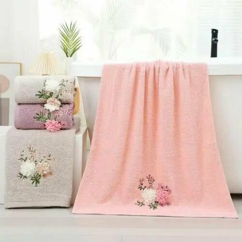 Полотенце Махровое для ванны в подарок женщине, маме на 8 марта, на День рождения Нежность 50х90 см Розовое