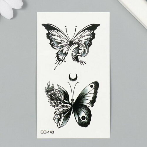 Татуировка на тело чёрная "Бабочки" 6х10.5 см