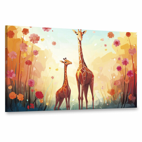 Интерьерная картина 100х60 "Жираф и его малыш"