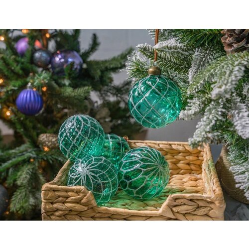 Набор стеклянных шаров кларитэ вэрт, 8 см, 12 шт, Winter Deco 19039-23054