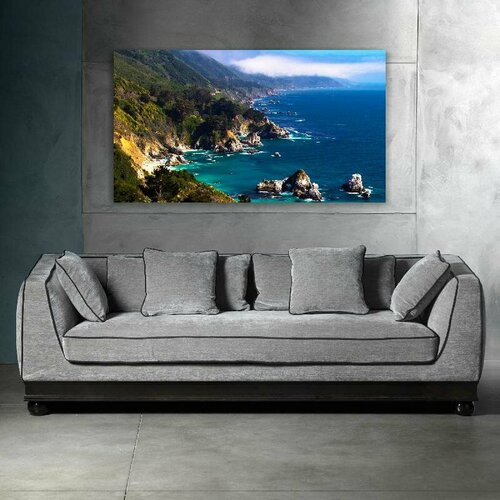 Картина на холсте 60x110 LinxOne "Небо растительность море" интерьерная для дома / на стену / на кухню / с подрамником