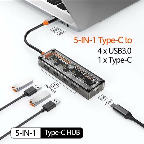 USB Hub разветвитель 4 порта USB 3.0 5 Гбит/с (USB-С концентратор)
