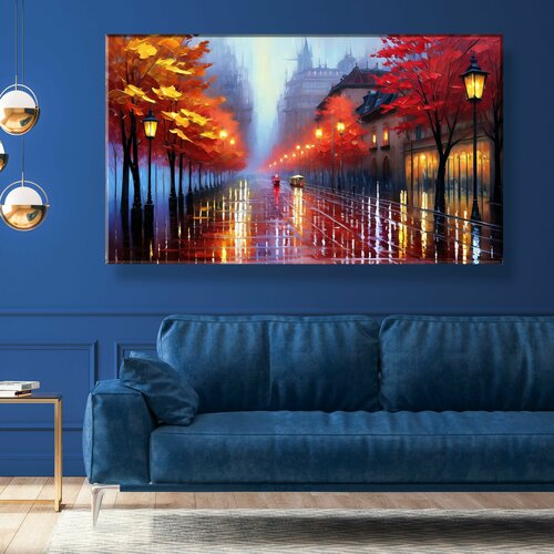 Красочная интерьерная картина на холсте "Вечерний город" 50х30 см