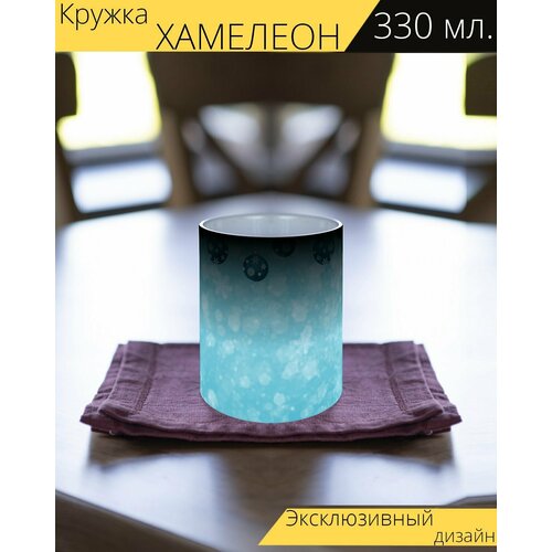 Кружка хамелеон с принтом "Рождественский мотив, рождественская открытка, снеговик" 330 мл.