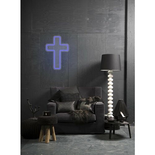 Неоновая вывеска, декоративный светильник крест 40X28 см / синий