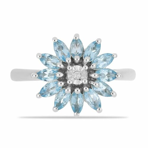 Кольцо Ювелирия, серебро, 925 проба, бриллиант, топаз, размер 18, голубой