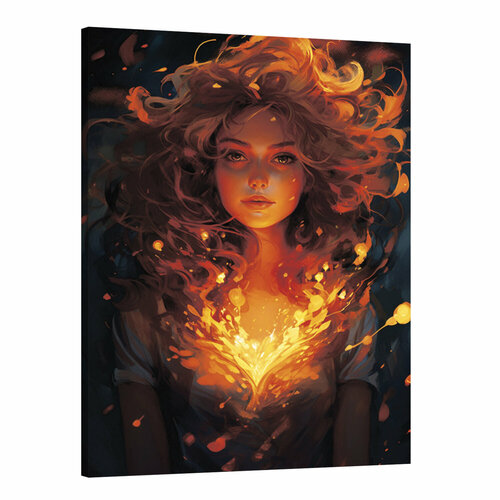 Интерьерная картина 50х70 "Страстная девушка с горящим сердцем"