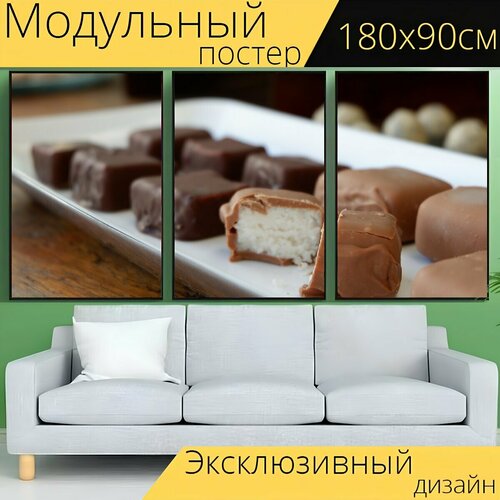Модульный постер "Шоколад, какао, десерт" 180 x 90 см. для интерьера