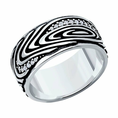 Кольцо Diamant, серебро, 925 проба, чернение, фианит, размер 18
