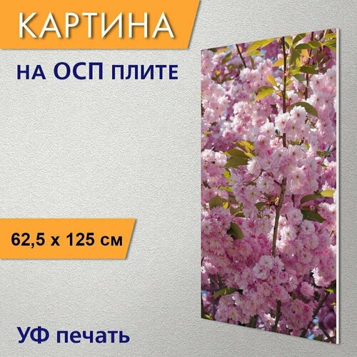 Вертикальная картина на ОСП "Цвести, цветы, цветет" 62x125 см. для интерьериа