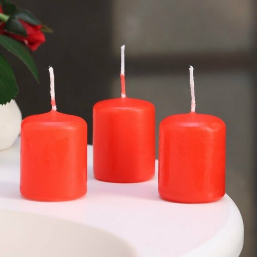 Набор свечей - цилиндров, 4х5 см, набор 3 шт, красная